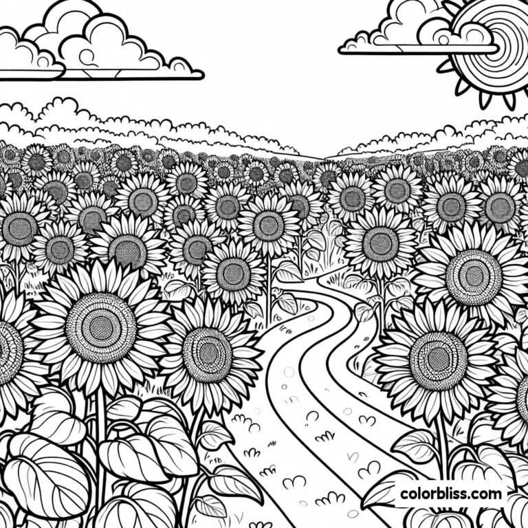 Sunflower Field Coloring Page Amazon.com: Sunflower Coloring Book: