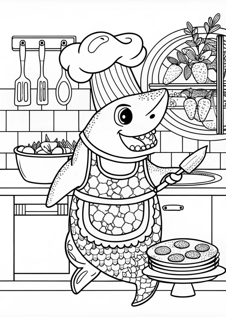 Sharky's Underwater Cooking Adventure Coloring Page - Free & Printable