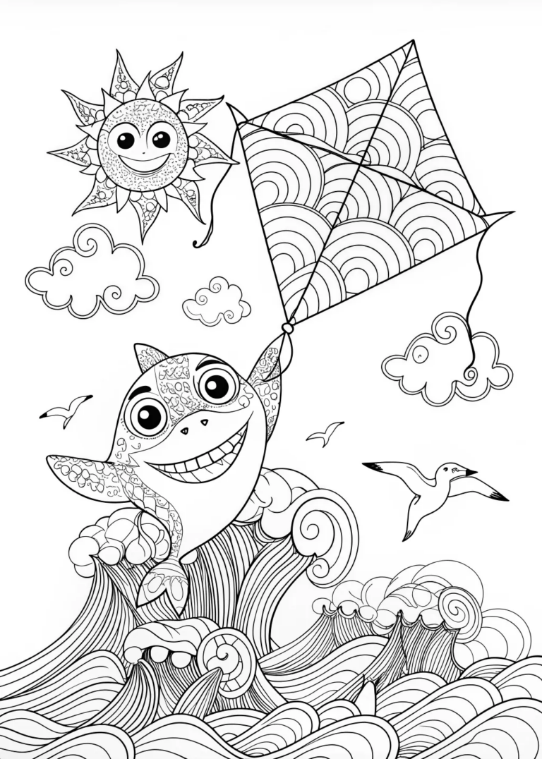 Flying Shark Kite Adventure Coloring Page - Free & Printable