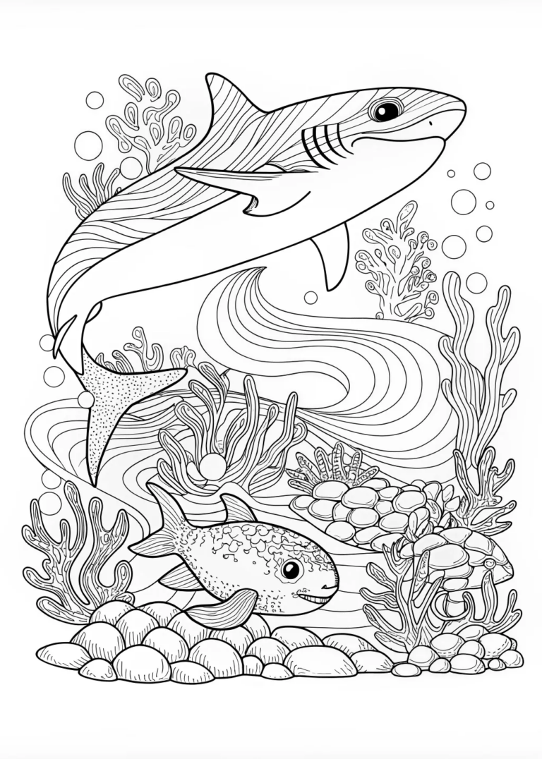 Ocean Adventure with Sharks Coloring Page - Free & Printable