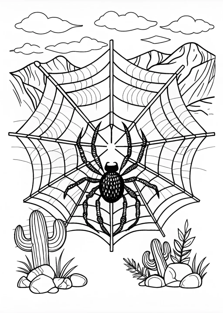 Giant Spider in the Web Coloring Page - Free & Printable