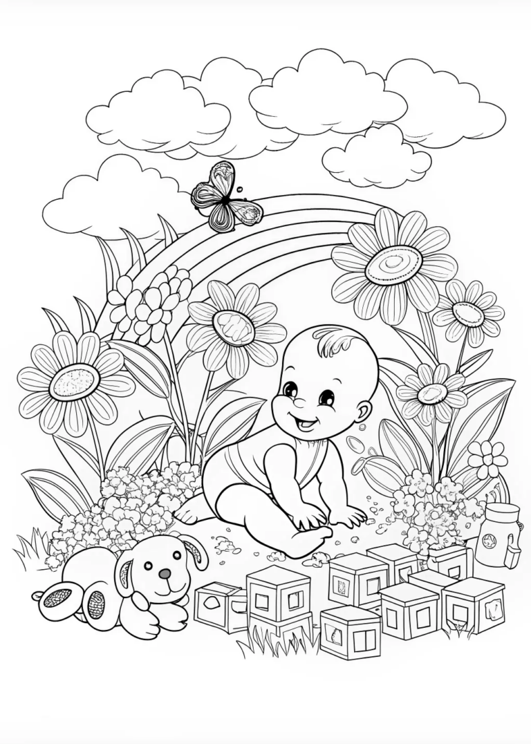 Baby's Colorful Exploration Adventure Coloring Page - Free & Printable