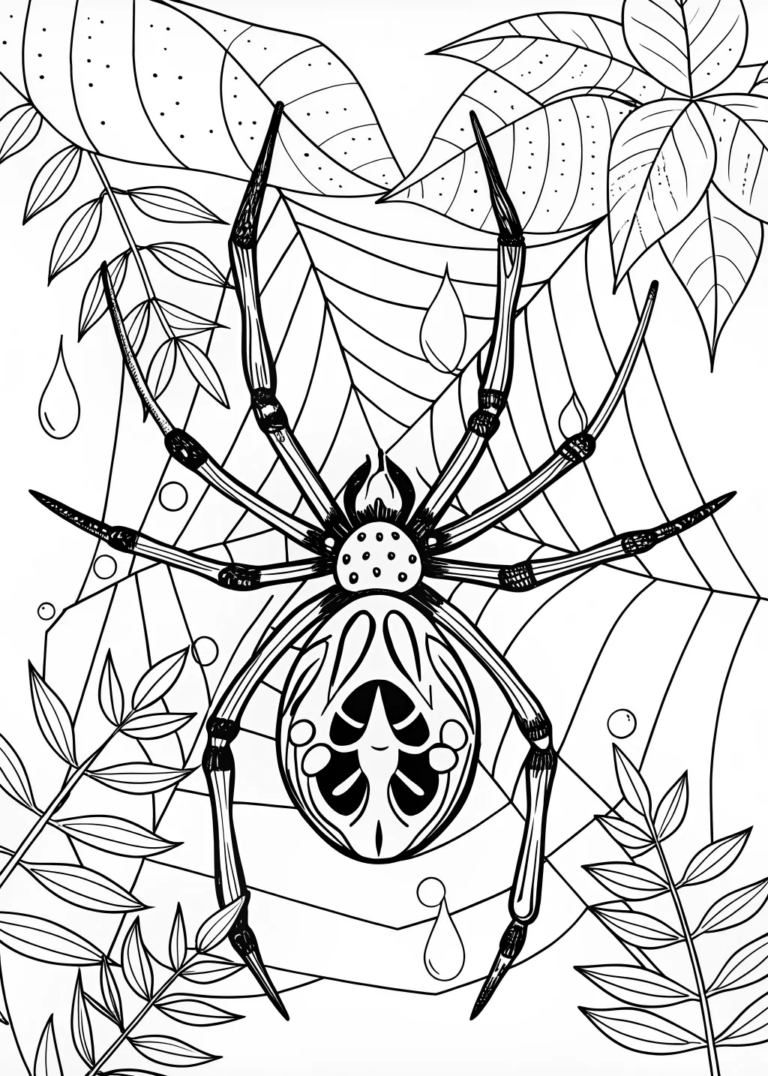 Giant Spider in the Countryside Coloring Page - Free & Printable