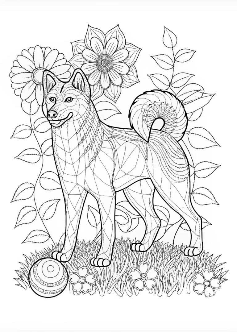 Loyal Akita: Ready to be Colored Coloring Page - Free & Printable