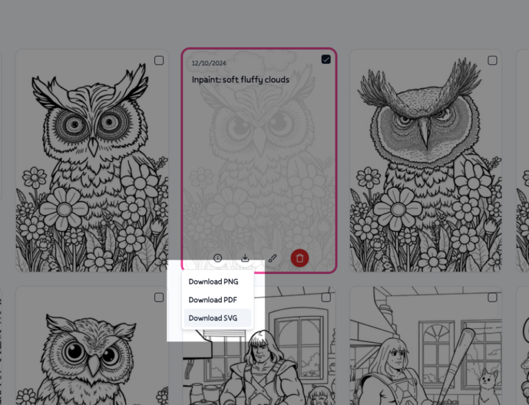 Download your coloring pages as SVG