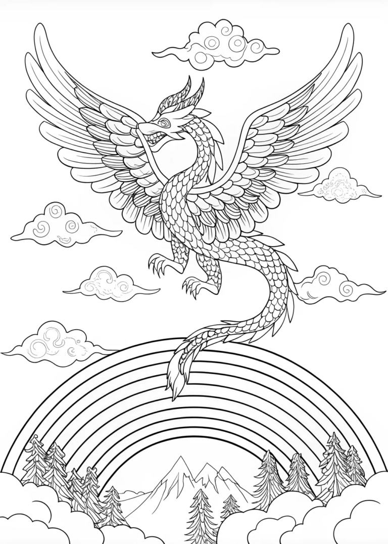 Majestic Dragon in the Clouds Coloring Page - Free & Printable