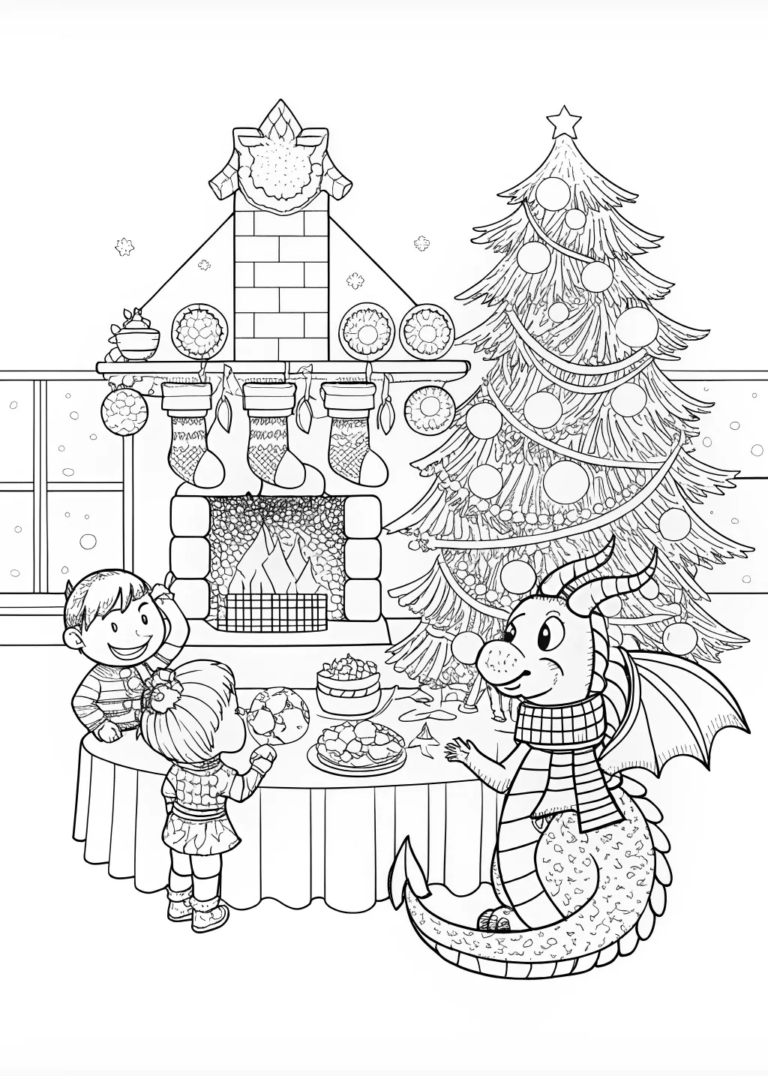 Majestic Dragon in Winter Wonderland Coloring Page - Free & Printable