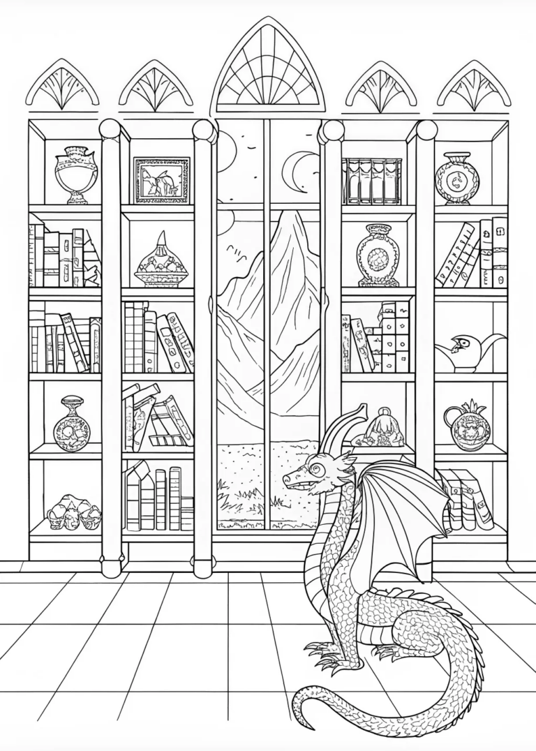 Dragon Guarding the Ancient Temple Coloring Page - Free & Printable