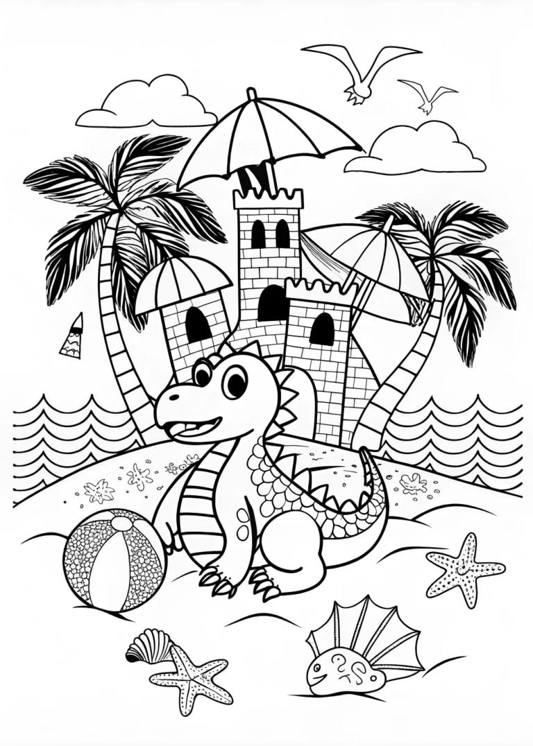 Dragon's Coastal Adventure Coloring Page - Free & Printable