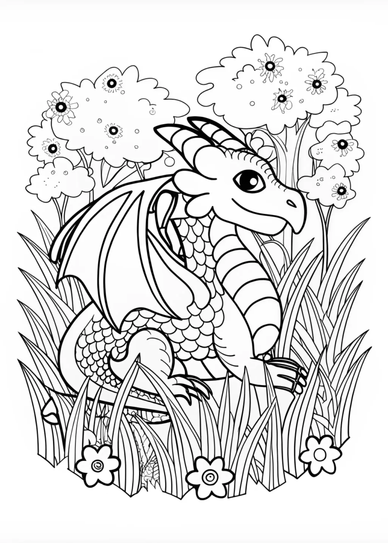 Majestic Dragon Among Floating Lanterns Coloring Page - Free & Printable