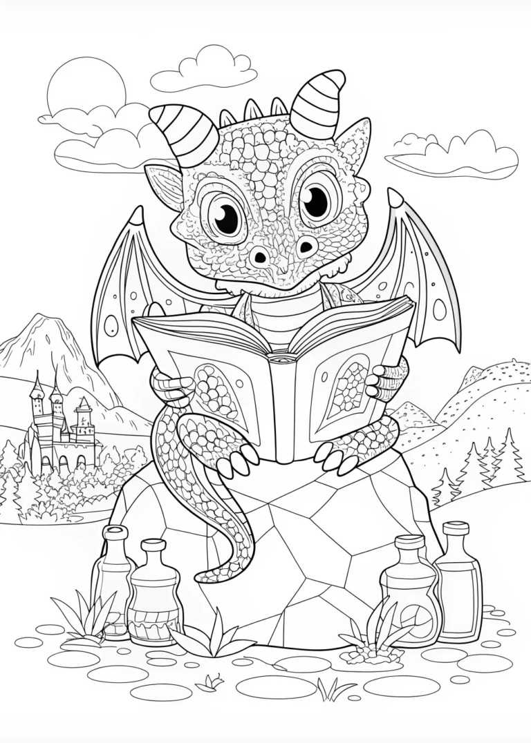 Dragon Scholar: Tales of Wisdom Coloring Page - Free & Printable