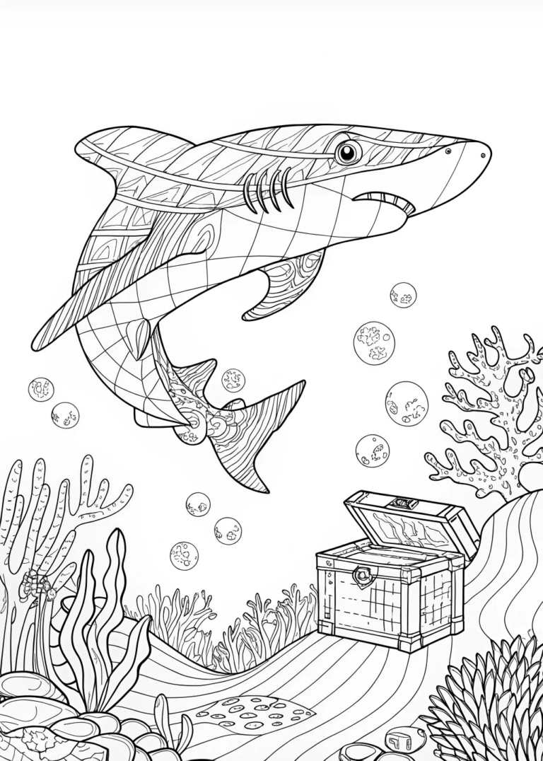 Shark Adventure in the Ocean Depths Coloring Page - Free & Printable