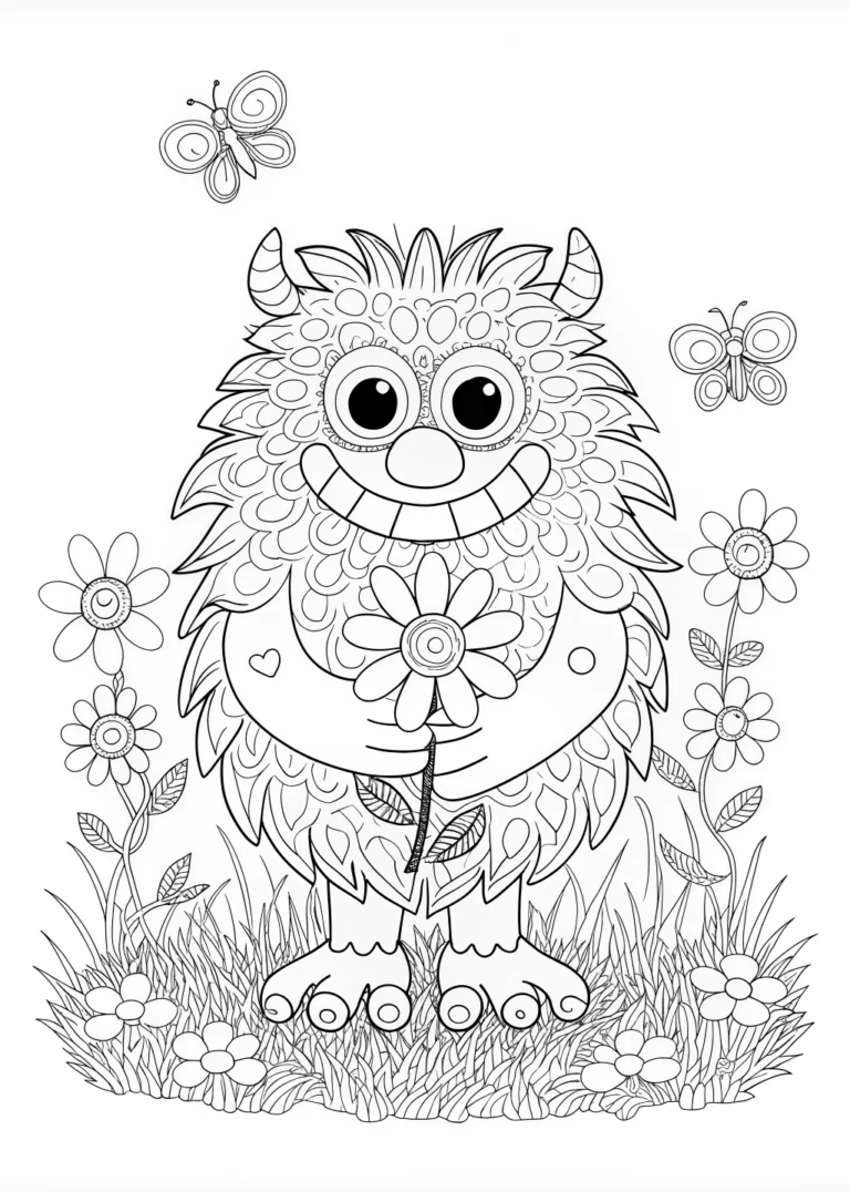 Monster Holding a Flower Coloring Page - Free & Printable