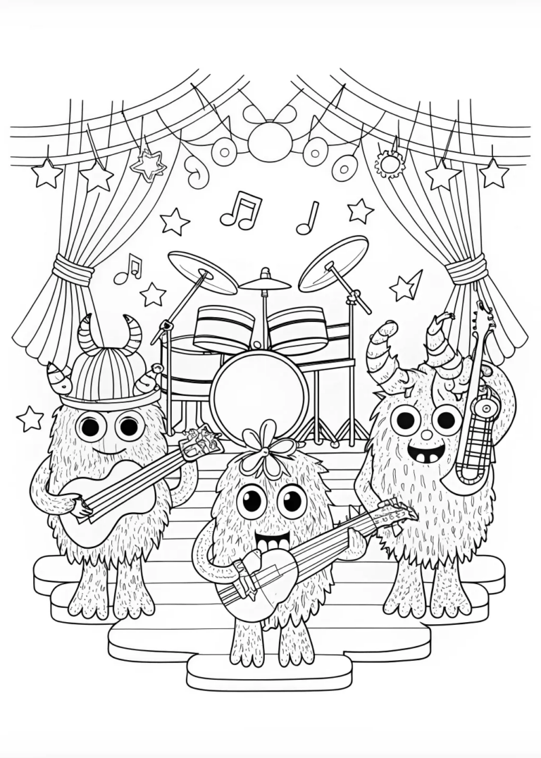 Musical Monster Jamming Session Coloring Page - Free & Printable