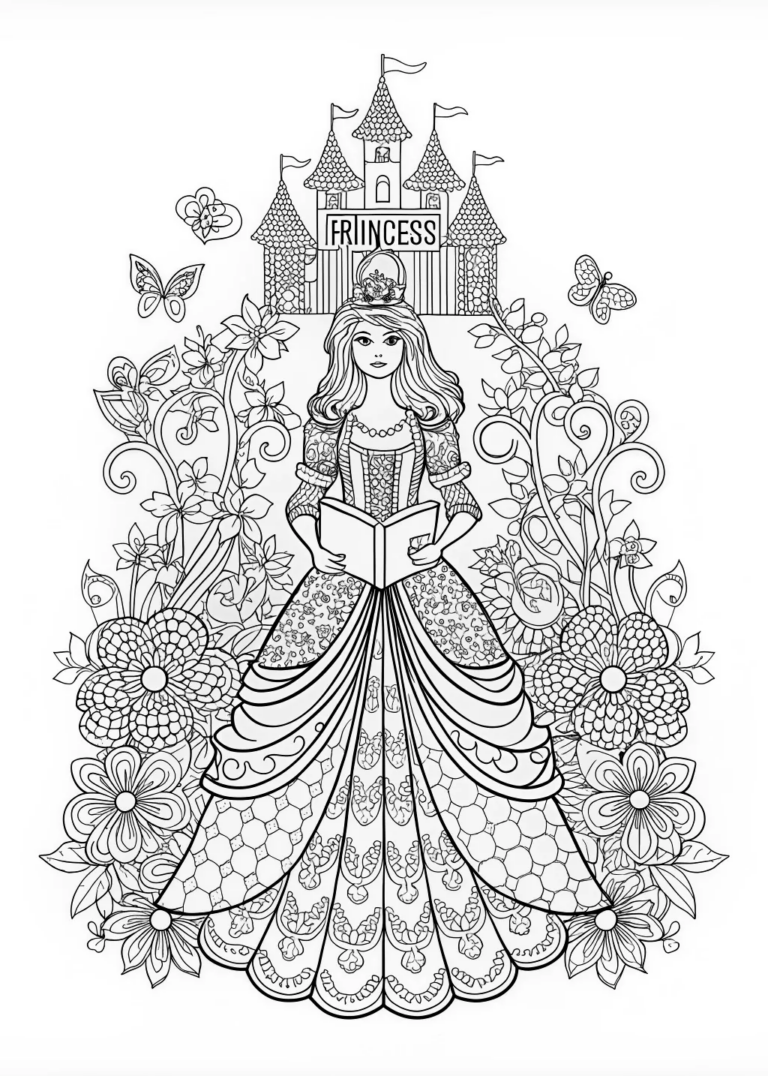 Princess with a Crown Coloring Page - Free & Printable