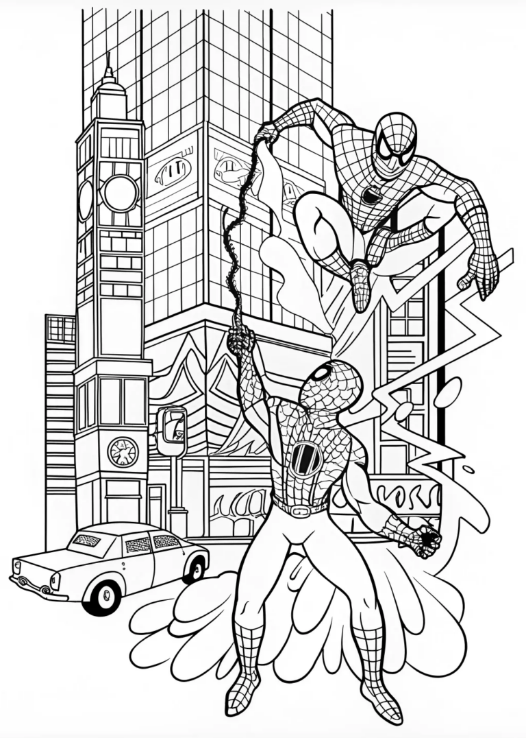 Spider-Man in Action: City Swing Coloring Page - Free & Printable