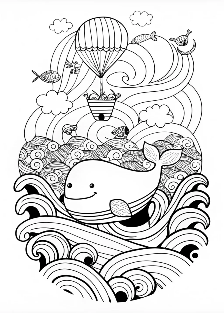 Whimsical Whale Coloring Page - Free & Printable