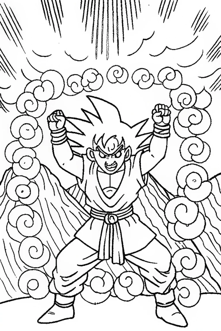 Goku's Spirit Bomb Power-Up Adventure Coloring Page - Free & Printable