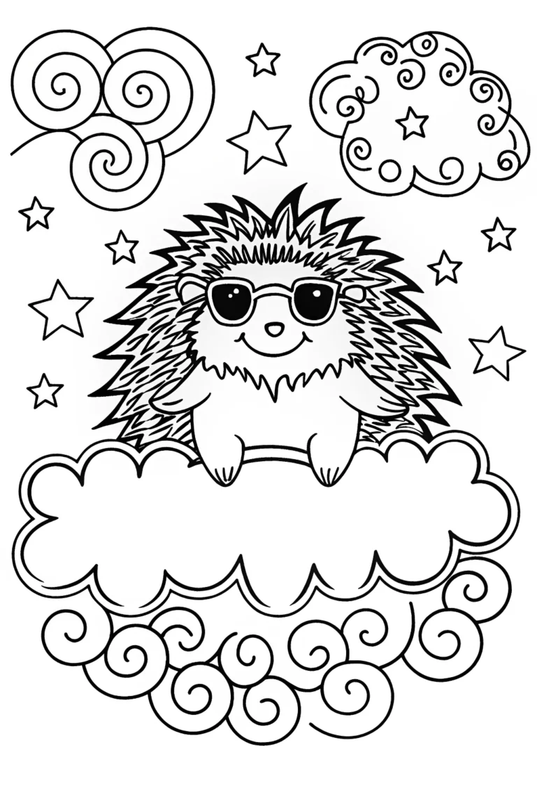 Joyful Hedgehog on a Cloud Coloring Page - Free & Printable