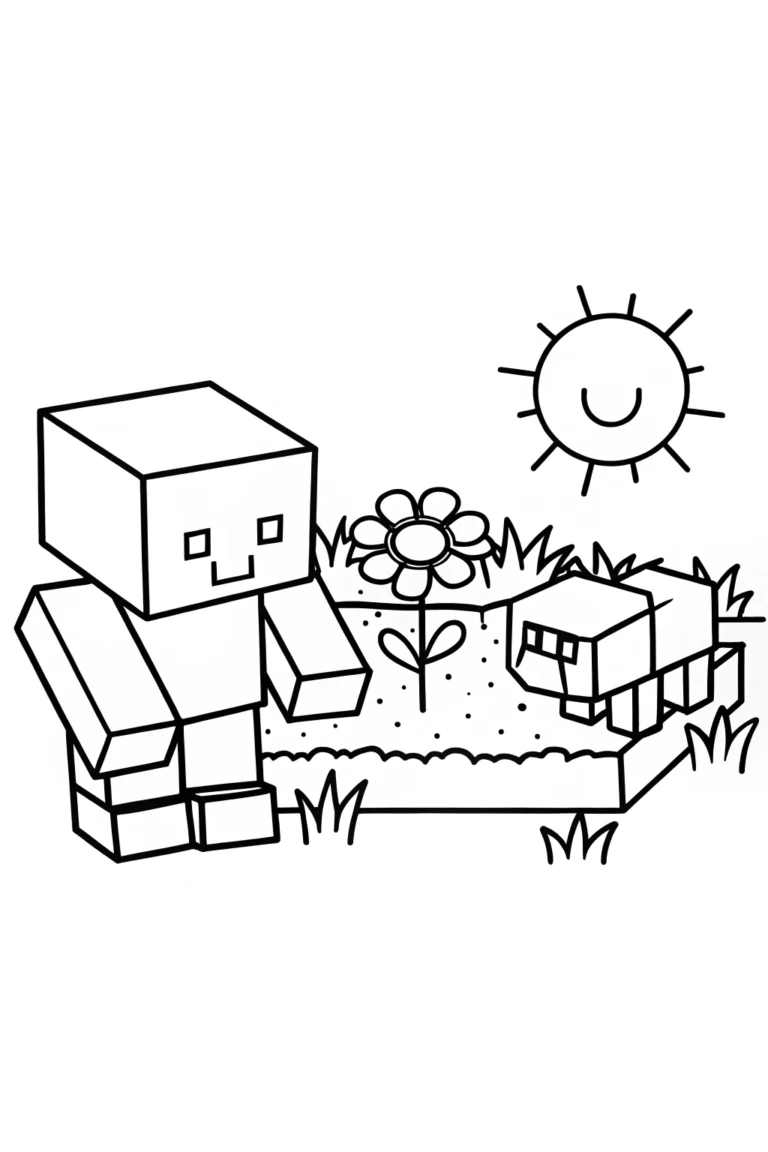 Minecraft Garden Adventure with Steve and a Sheep Coloring Page - Free ...