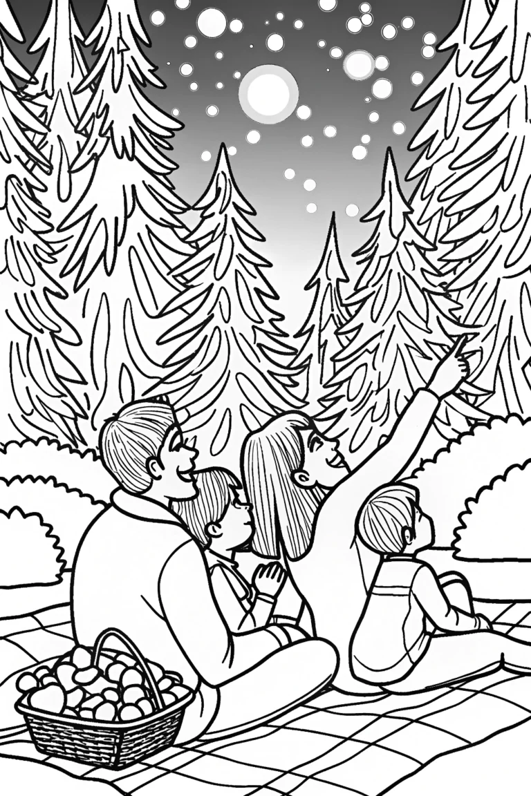 Summer Stargazing Family Coloring Page - Free & Printable