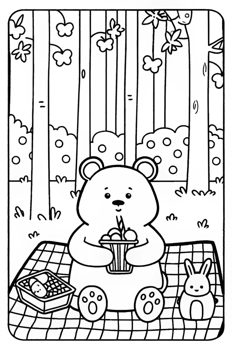 Friendly Forest Picnic with Benny the Bear and Bunny Coloring Page ...