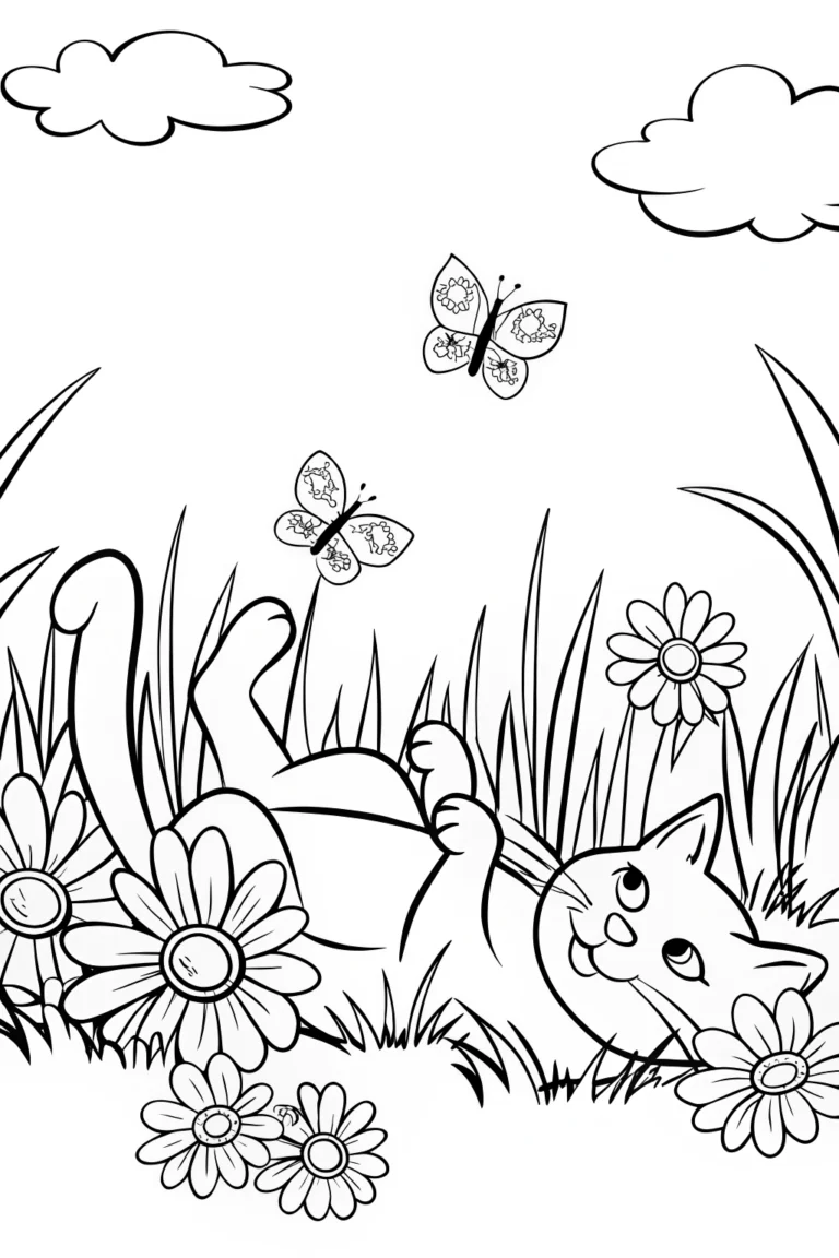 The Dreamy Cat's Garden Adventure Coloring Page - Free & Printable