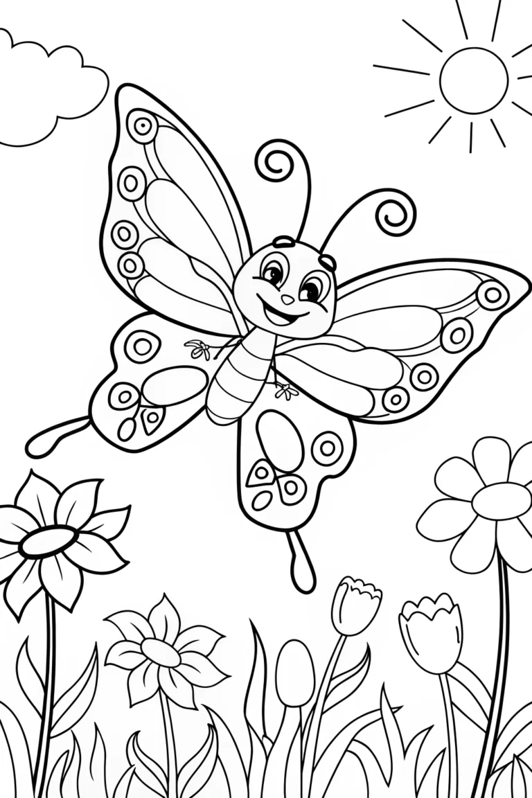 Butterfly's Joyful Dance in the Flower Garden Coloring Page - Free ...