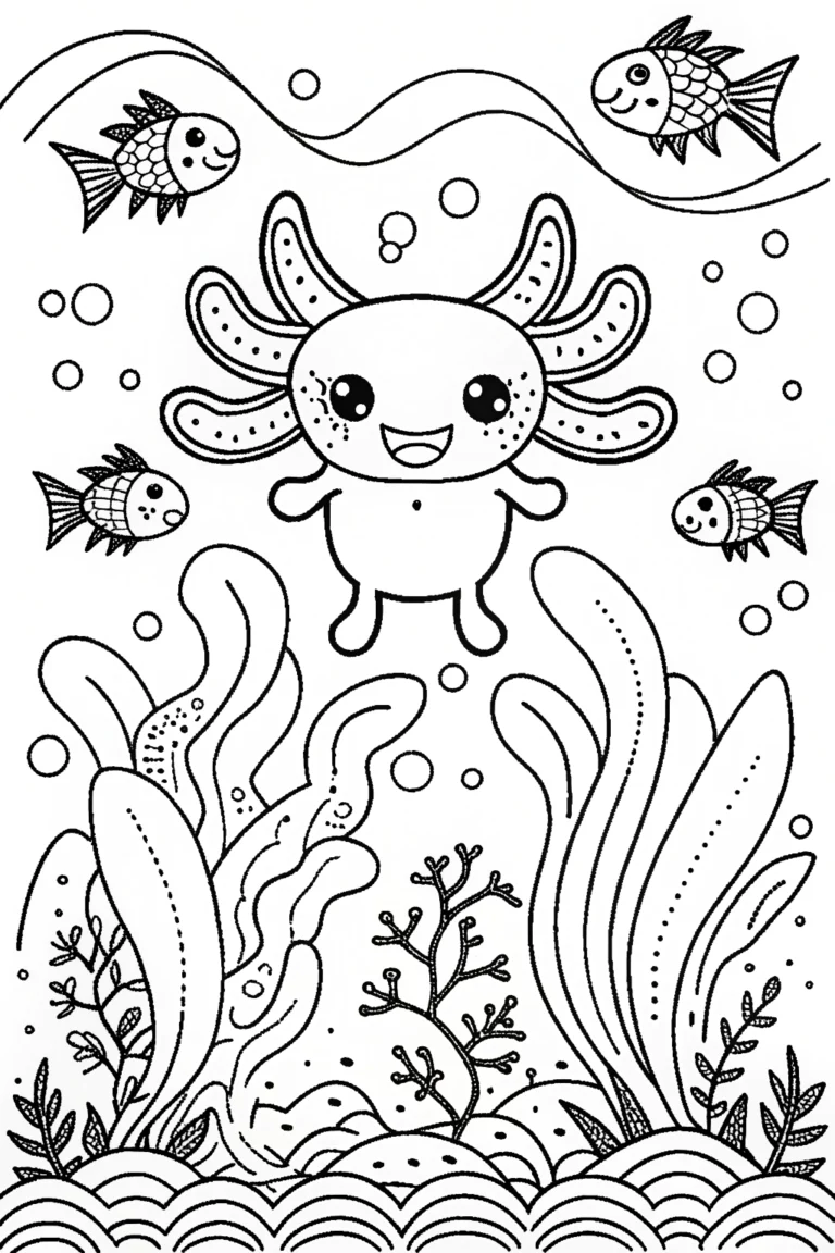 Axolotl's Fun Underwater Adventure Coloring Page - Free & Printable