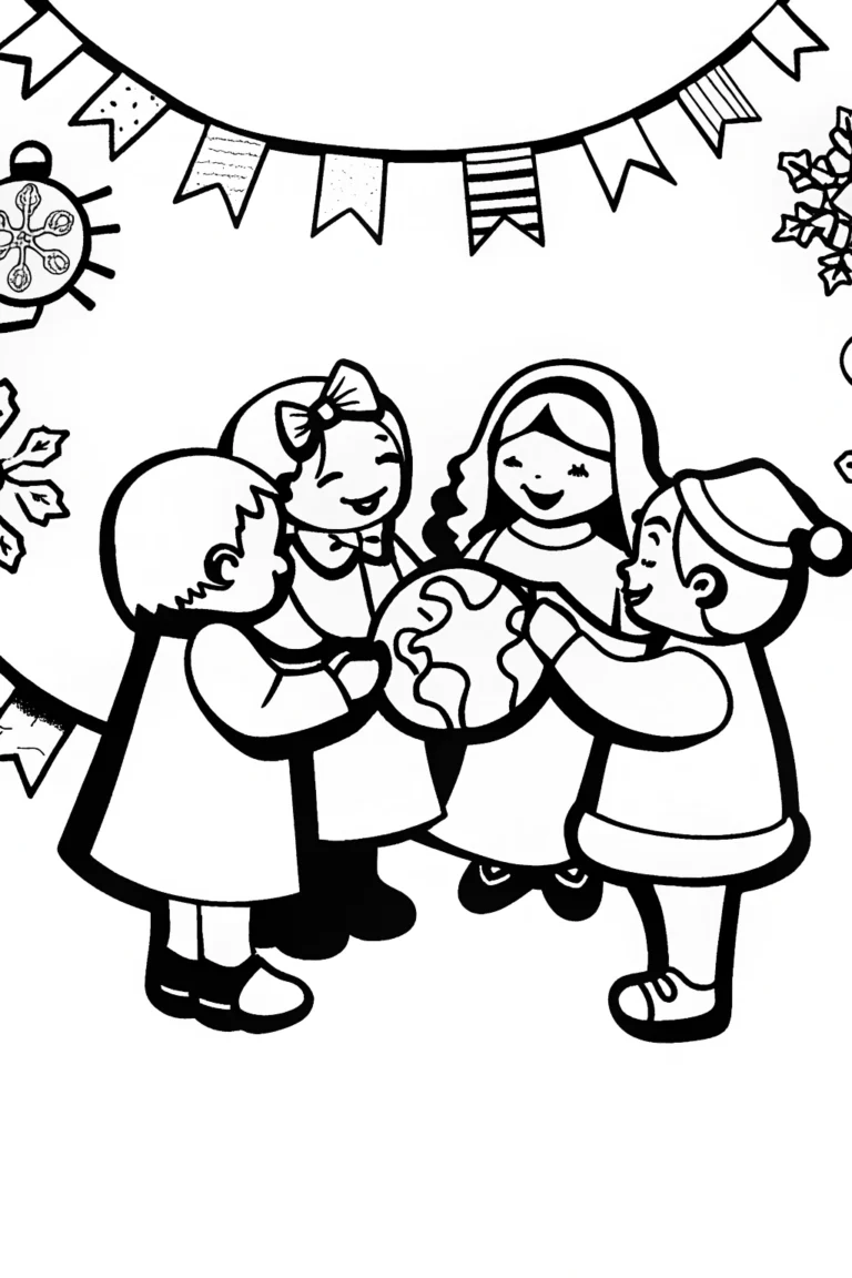 Celebrating Christmas Across Continents Coloring Page - Free & Printable