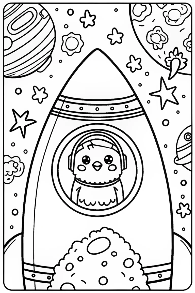 Chick's Space Adventure Coloring Page - Free & Printable
