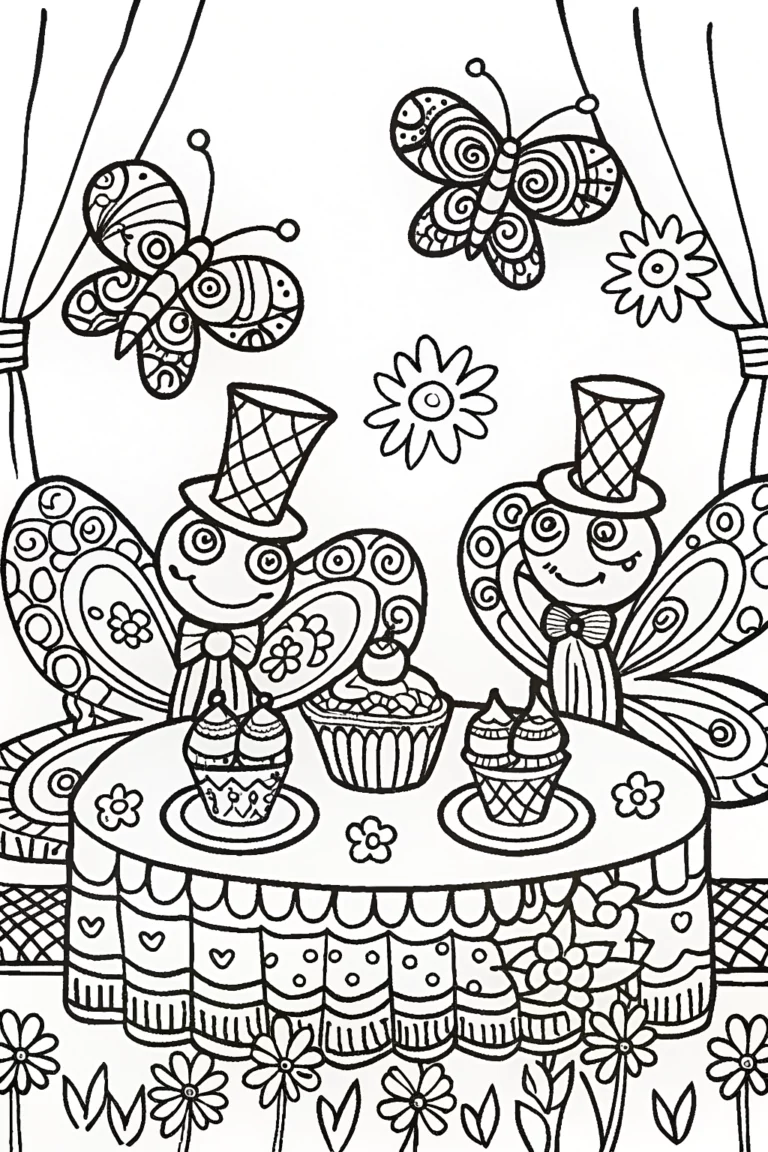 Butterfly Tea Party Coloring Page - Free & Printable
