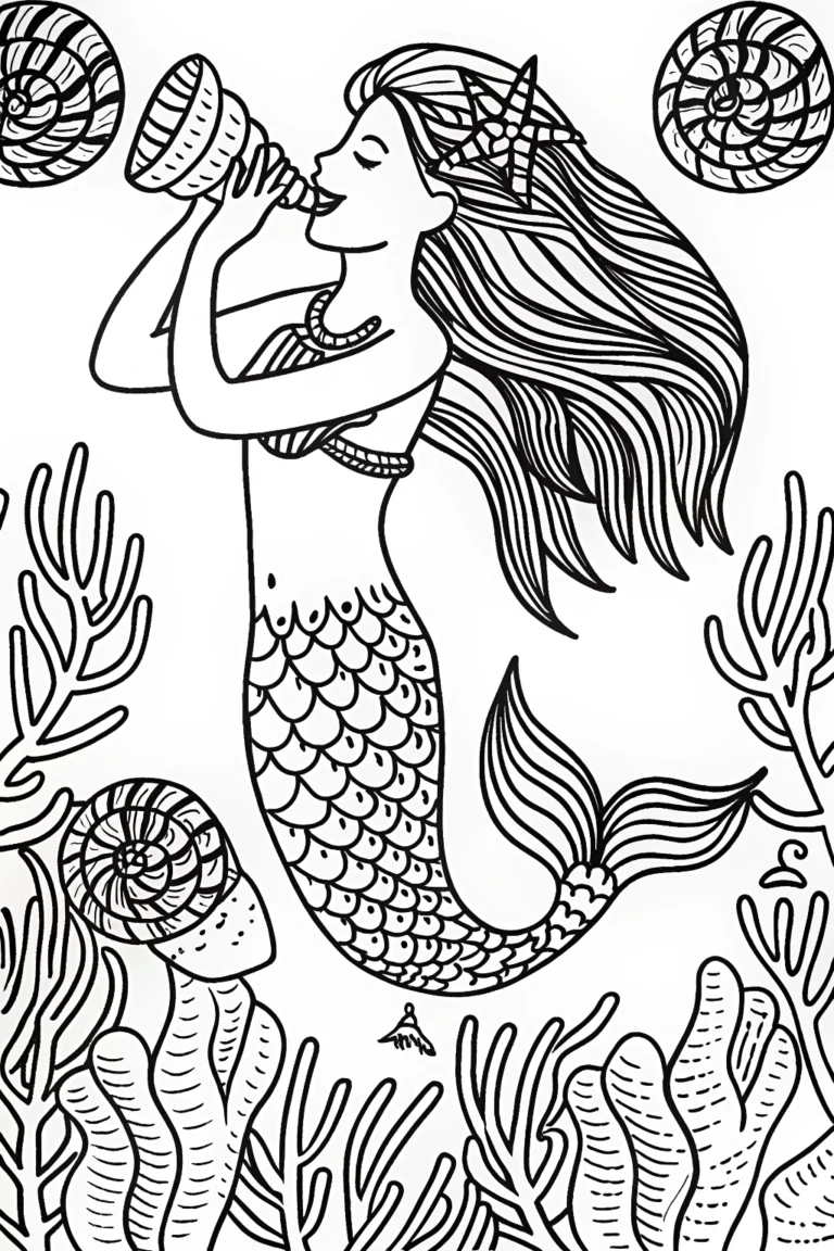 Mermaid’s Musical Journey Coloring Page - Free & Printable