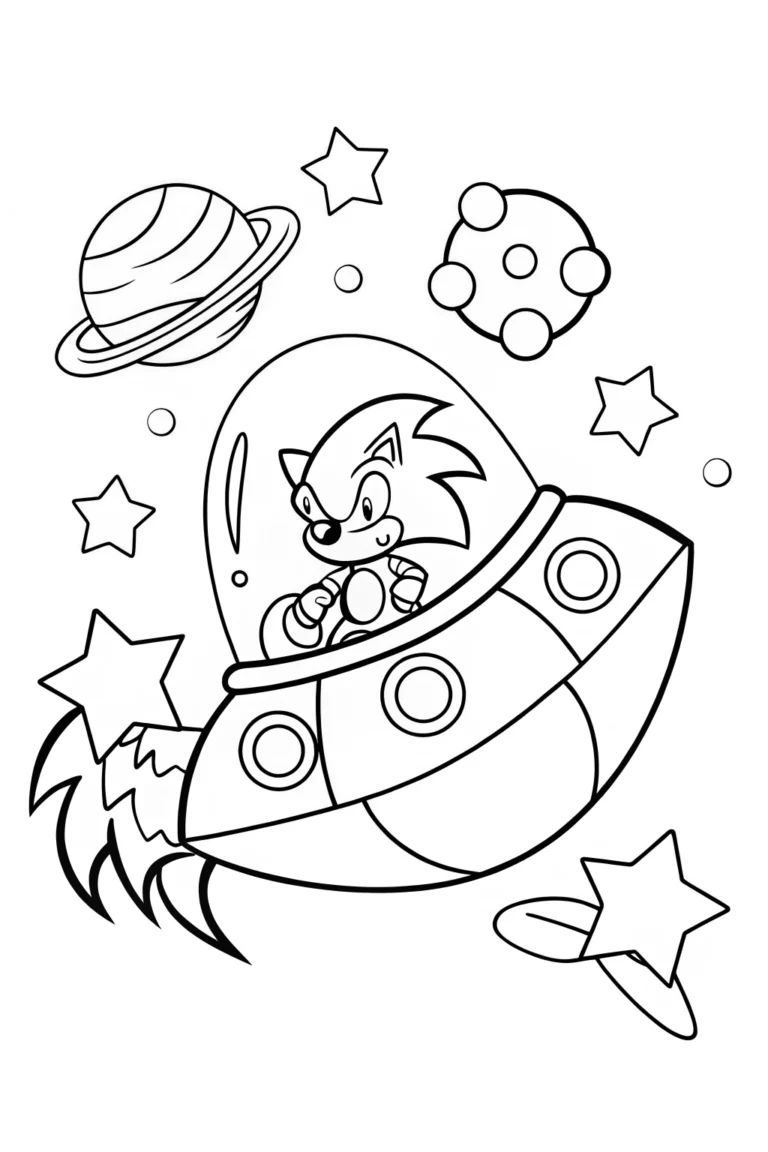 Sonic zooming through a cosmic landscape Coloring Page - Free & Printable
