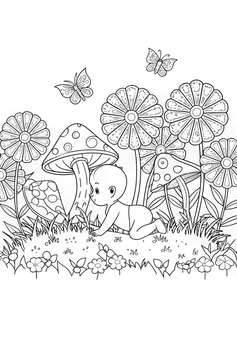 Baby's enchanting garden exploration coloring page Coloring Page - Free ...