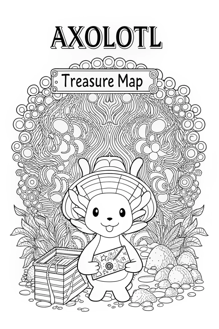 Axolotl Treasure Map Coloring Page - Free & Printable