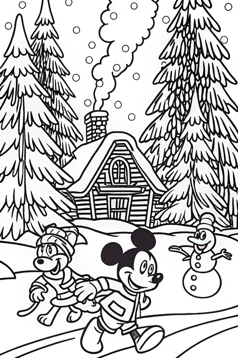 Mickey Mouse Winter Wonderland Coloring Page - Free & Printable