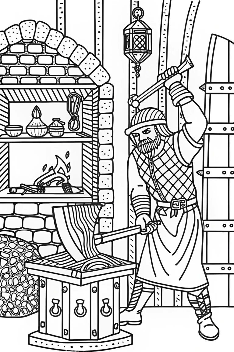 The mystical forge of glowing creations Coloring Page - Free & Printable