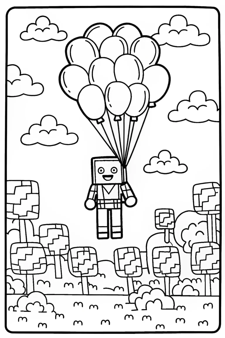 Minecraft Balloon Adventure Coloring Page - Free & Printable