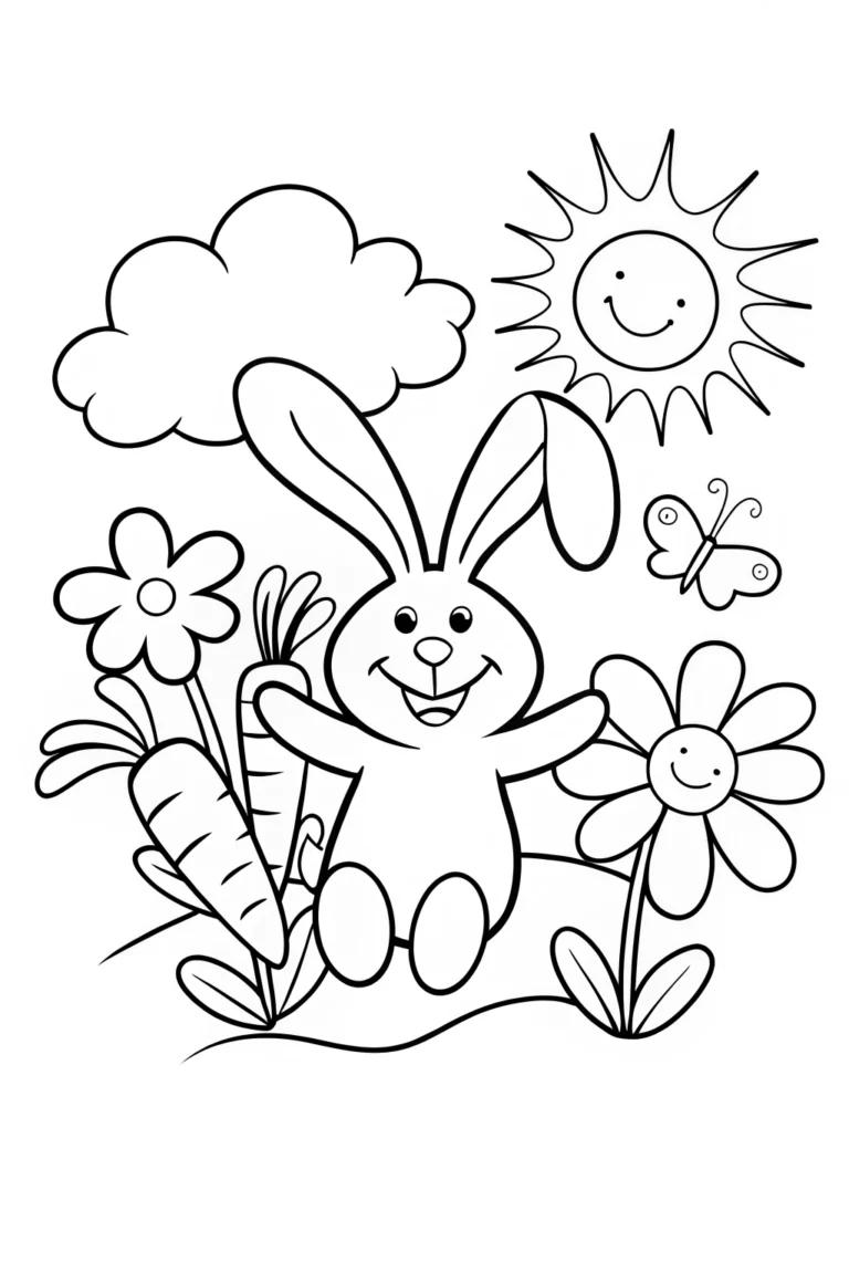 Bouncy Bunny and the Colorful Carrots Coloring Page - Free & Printable
