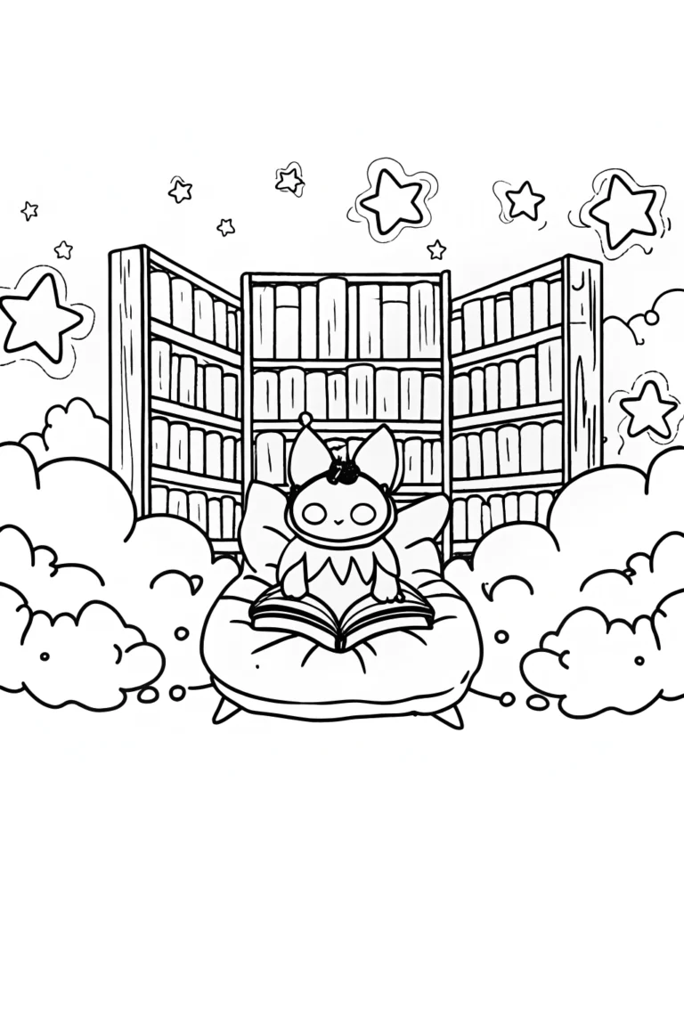Kuromi's Enchanted Book Nook Coloring Page - Free & Printable