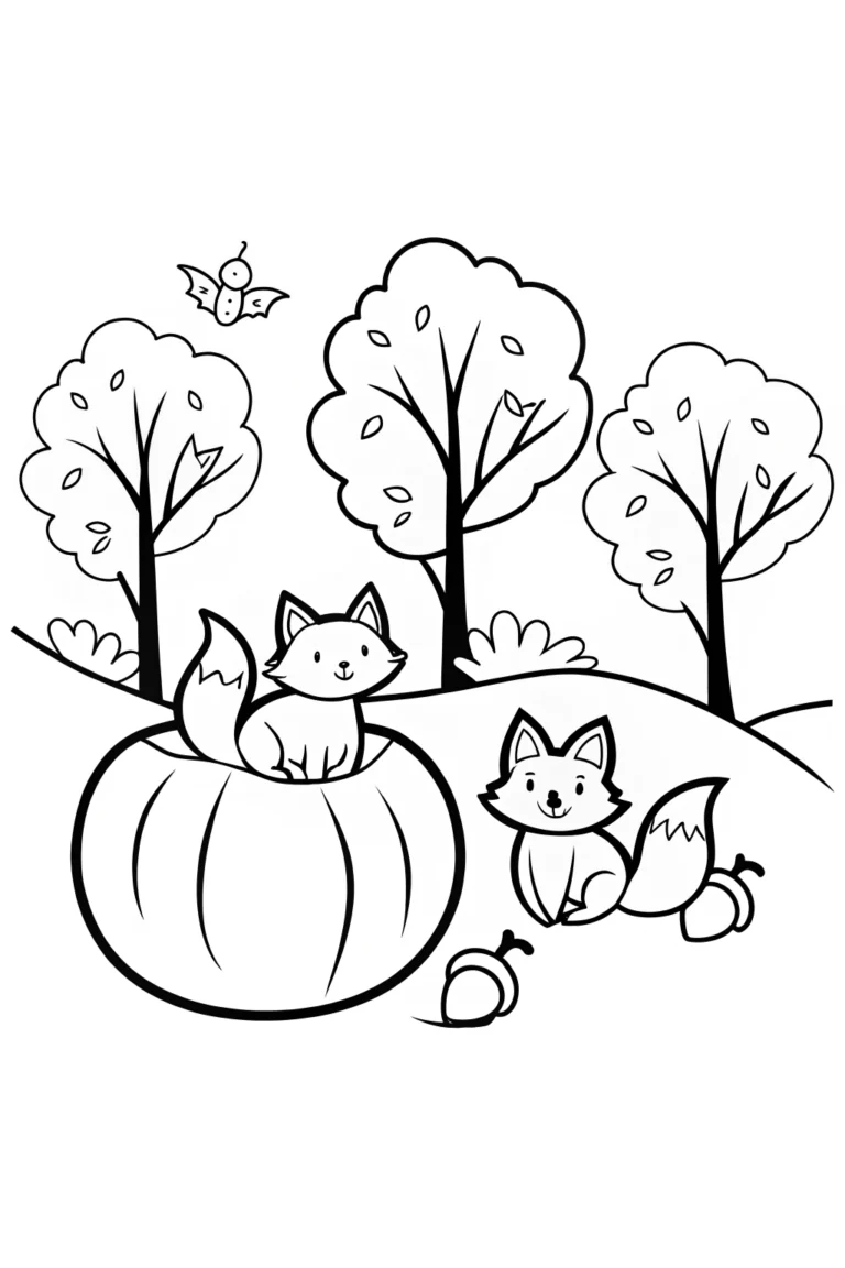 Playful Foxes in a Pumpkin Patch Coloring Page - Free & Printable