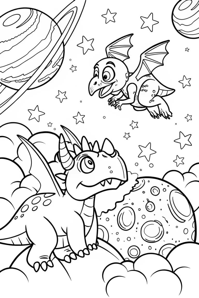 Dinosaur Space Explorers Coloring Page - Free & Printable