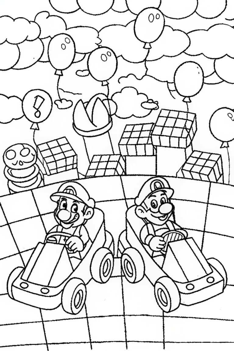 Mario and Luigi Sky Race Coloring Page - Free & Printable
