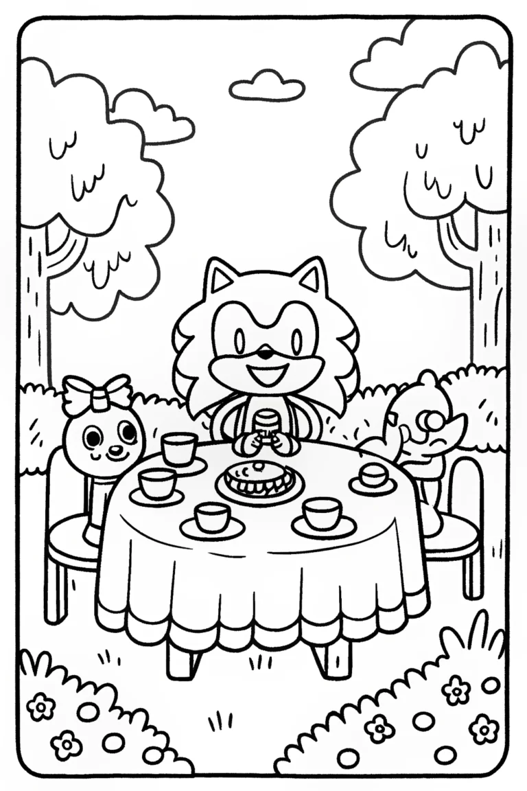 Sonic's Whimsical Tea Party Coloring Page - Free & Printable