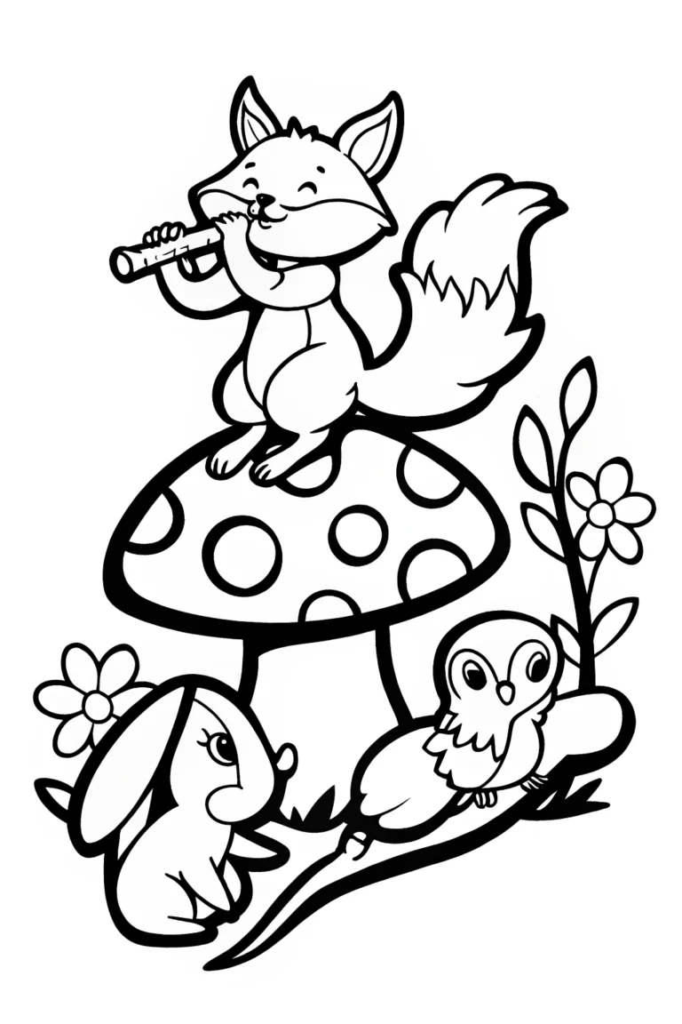 Springtime Serenade with Fox, Owl, and Rabbit Coloring Page - Free ...