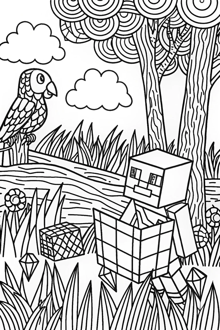 Minecraft Treasure Hunt Adventure Coloring Page - Free & Printable