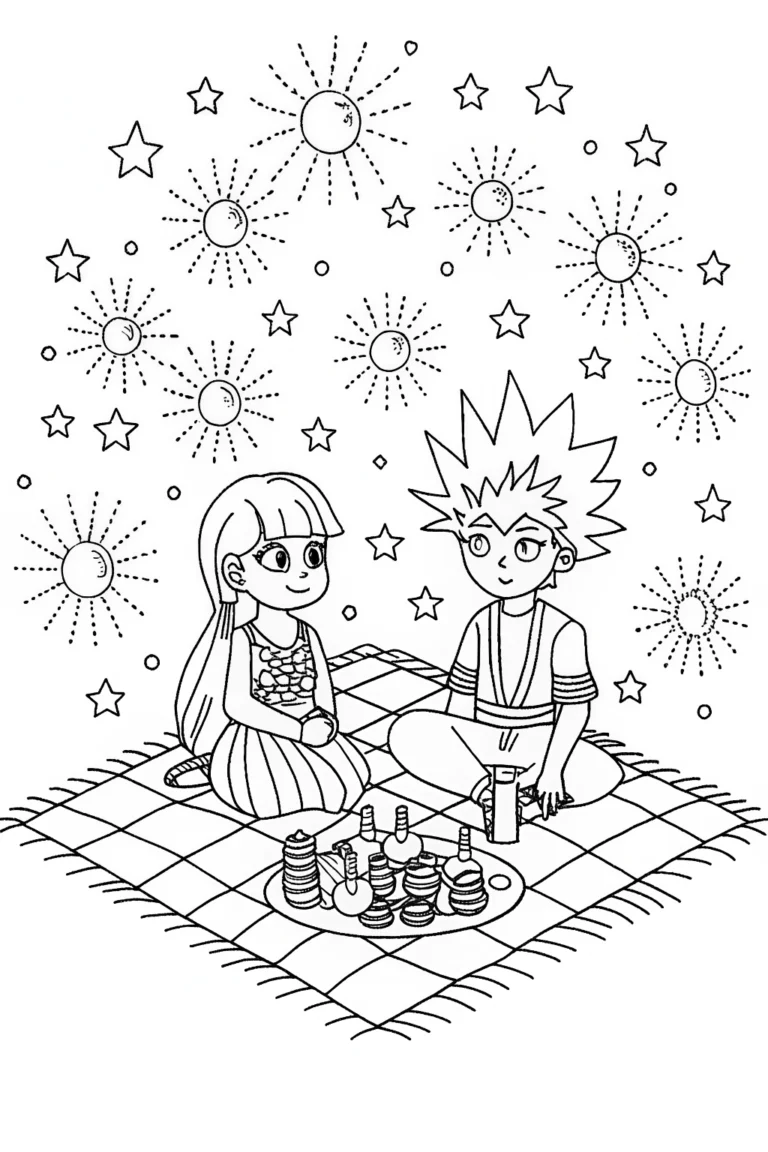 Dreamy Starlight Picnic Coloring Page - Free & Printable