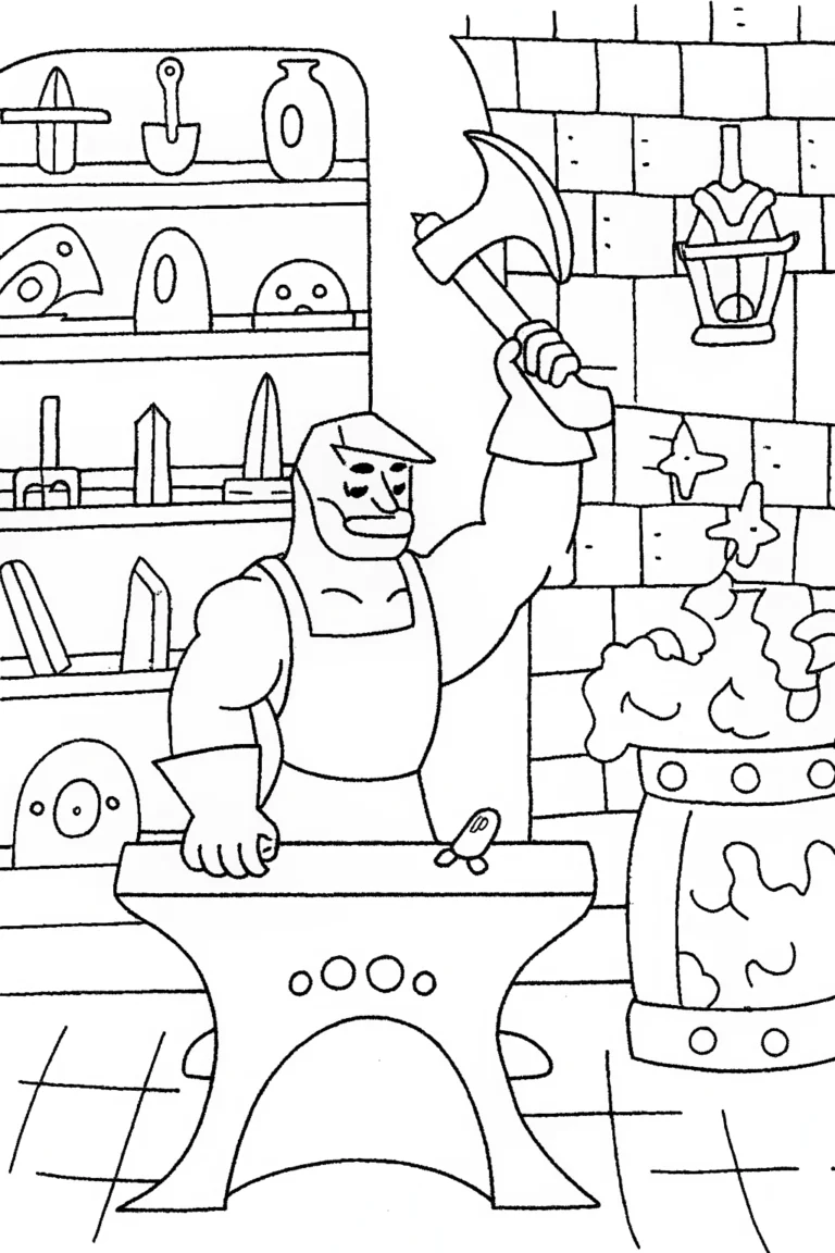 The Enchanted Forge of Champions Coloring Page - Free & Printable