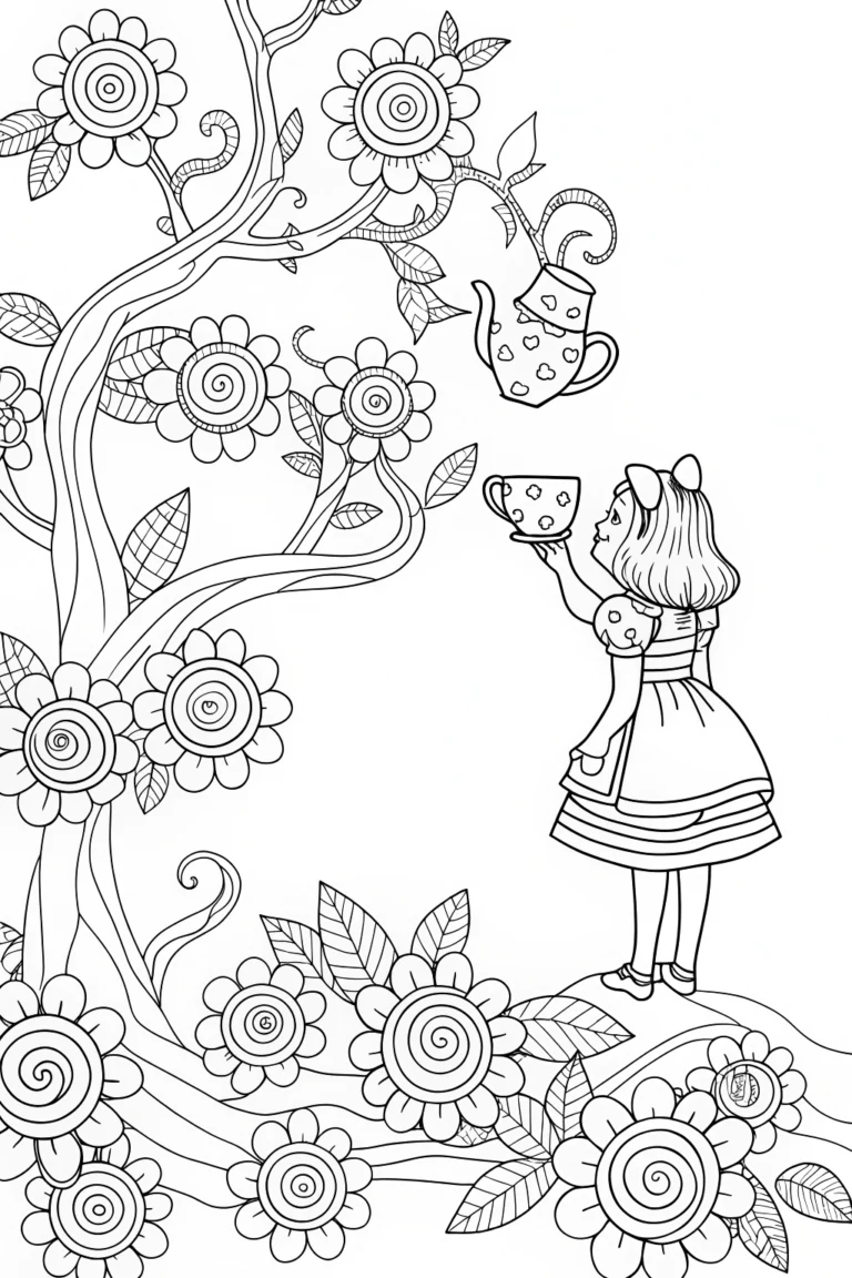 Alice in the Garden of Wonders Coloring Page - Free & Printable